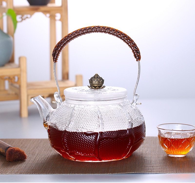 800ml Stove Top Safe Hammered Types Lifting Beam Glass Teapot Set ...