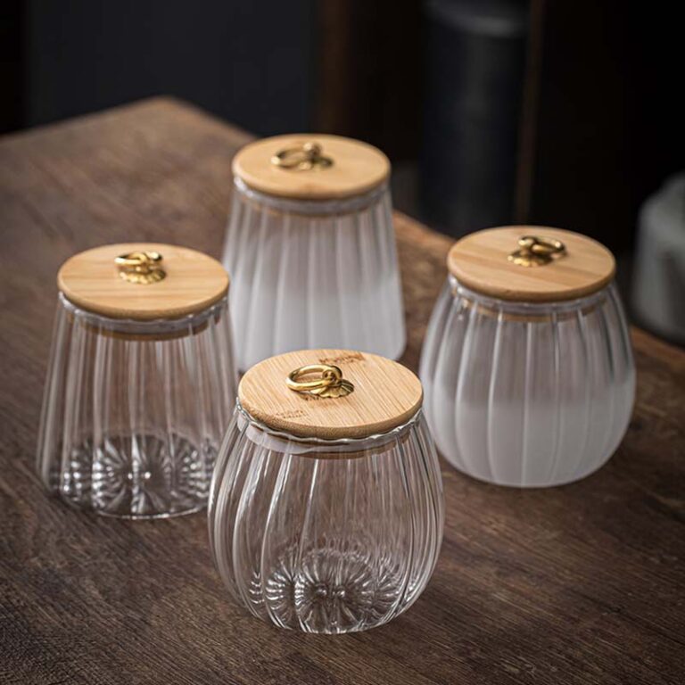 Elegant 1pc High Borosilicate Vertical Striped Glass Storage Jar with ...